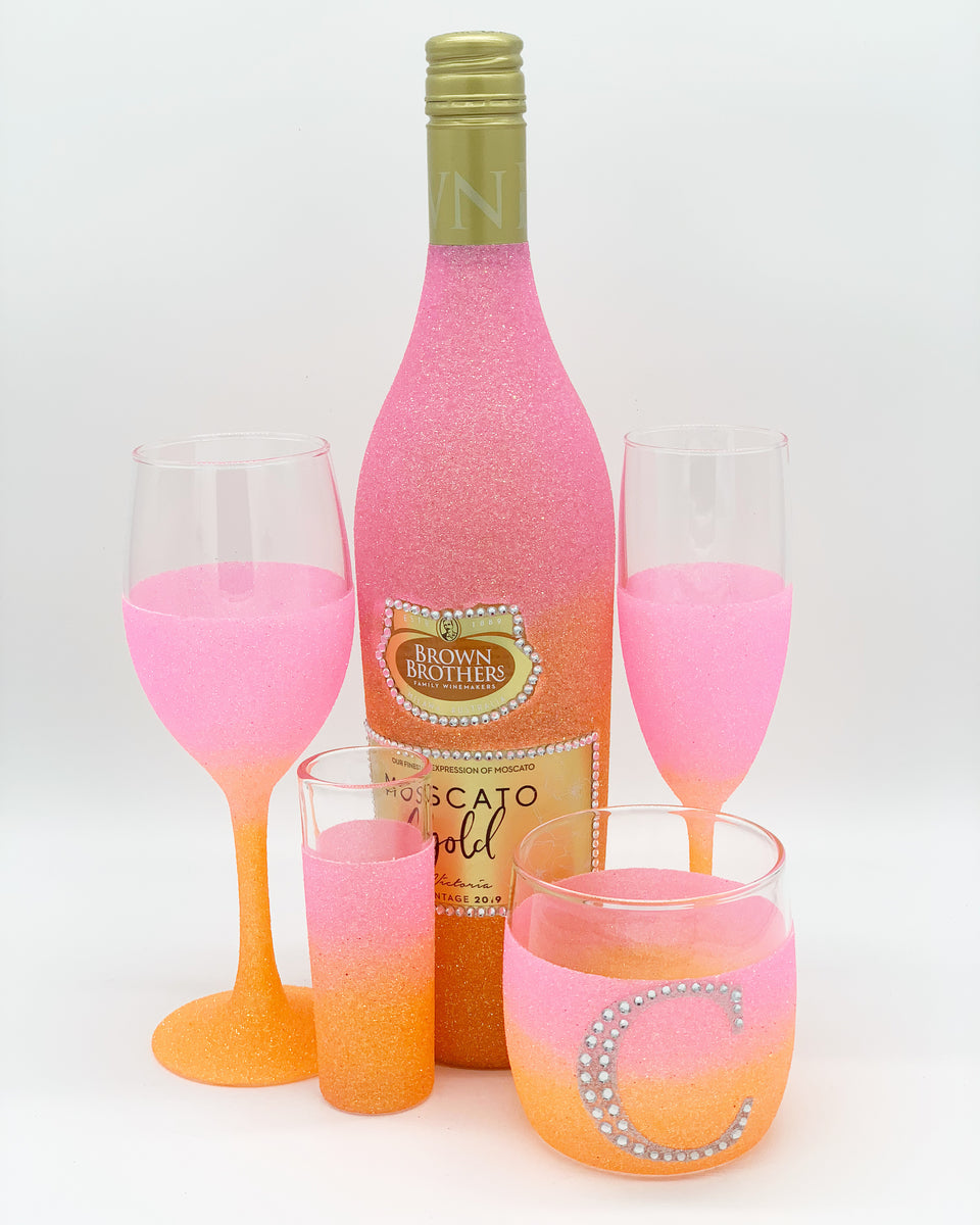 750ml Moscato + Wine Glass | Alcohol Bottle Gifts | Glitterastic